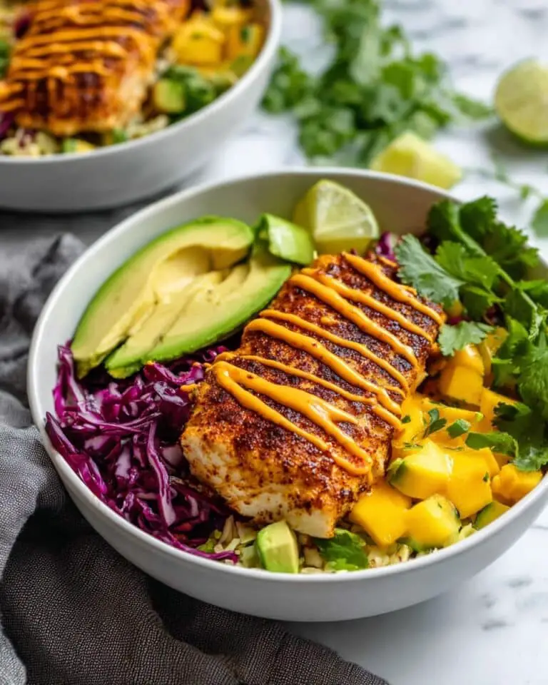 Fish Taco Bowls with Mango Salsa & Cilantro Dressing