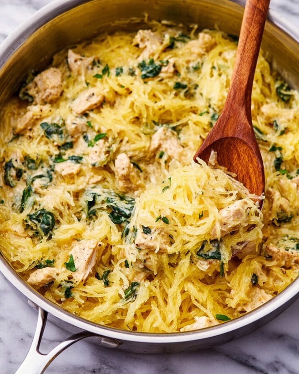 Chicken and Spinach Spaghetti Squash Alfredo | Healthy & Delicious